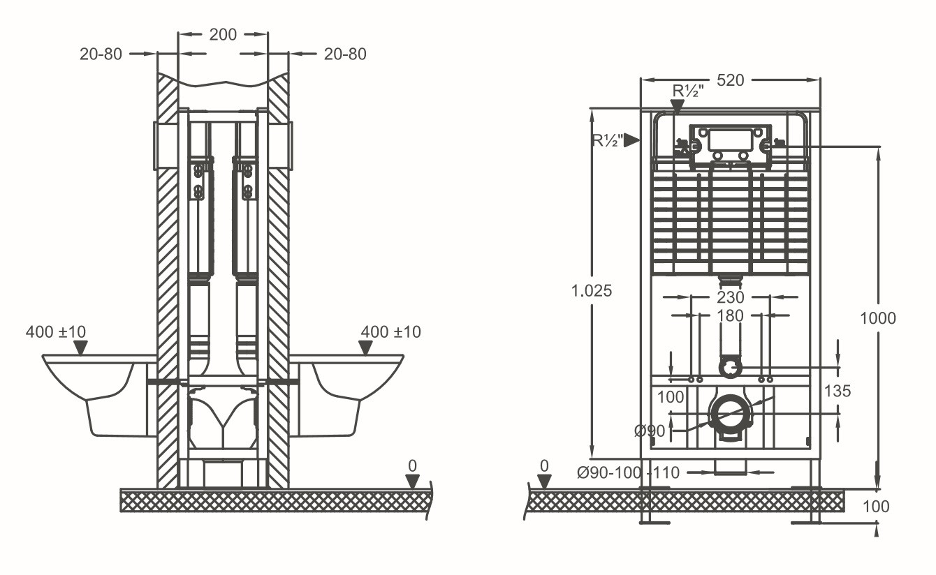 Promicro Dual Flush Concealed Cistern Back to Back 80 mm - Product ...